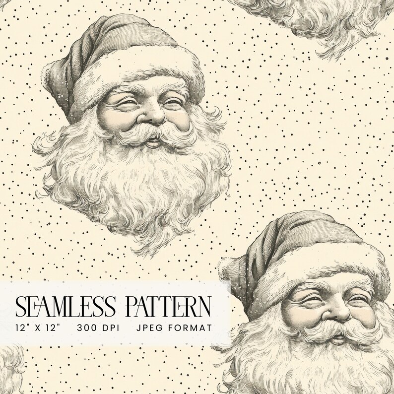 Vintage Retro Santa Seamless Digital Paper, Vintage Christmas Seamless ...