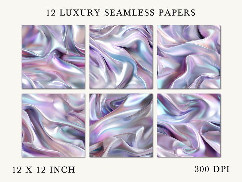 Holographic Silver Liquid Silk Seamless Digital Papers, Iridescent ...