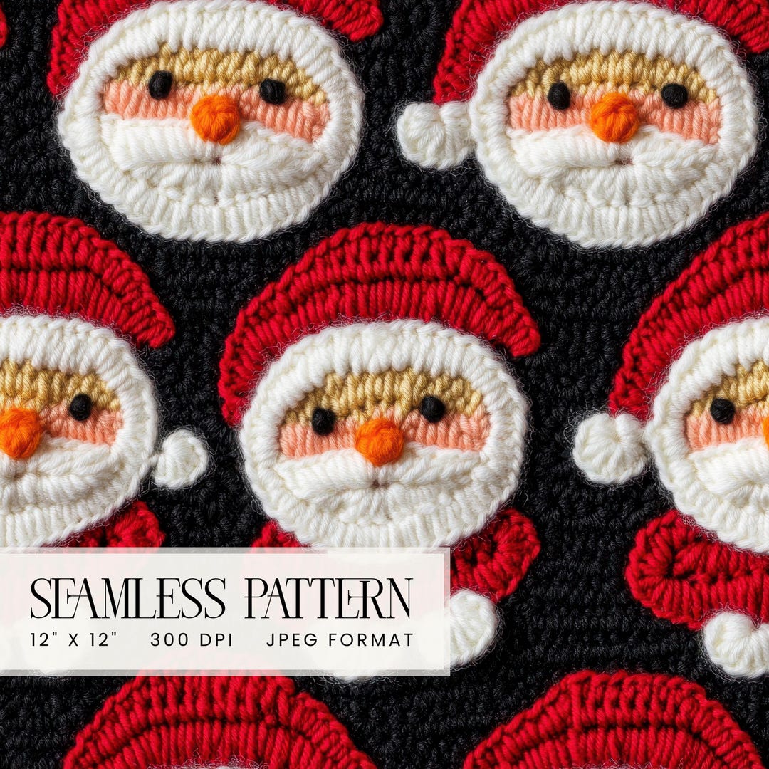 3D Cute Knit Santas Seamless Digital Paper, Embroidery Santa Claus 3D ...