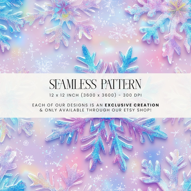 Christmas Iridescent Snowflakes Seamless Digital Paper, Fabric Printing ...
