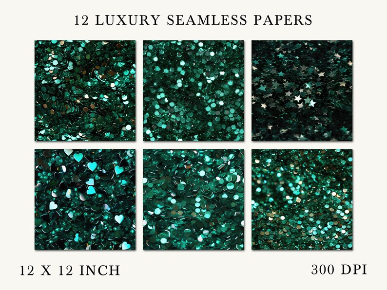 Emerald Green Glitter & Gems Seamless Digital Papers, Metallic Sparkle ...