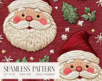 3D Santa Embroidery Seamless Digital Paper, Knit Santa Claus 3D Digital ...