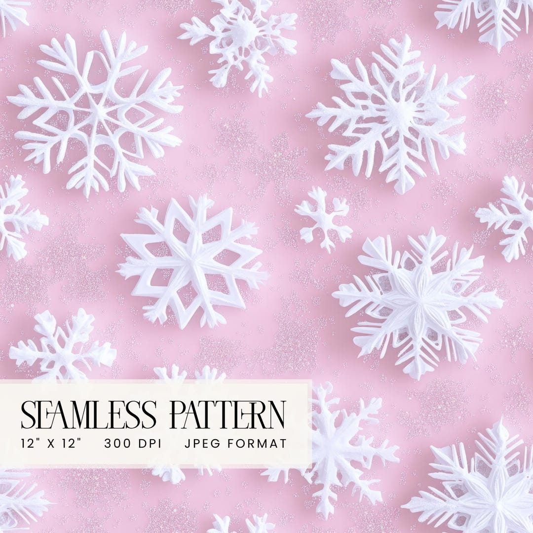 3D Snowflakes Pink Background Seamless Digital Paper, Fabric Printing ...