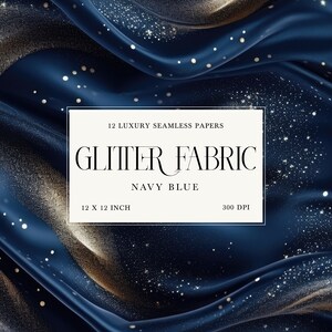 Navy Blue Glitter Fabric Seamless Digital Papers, Metallic Sparkle ...