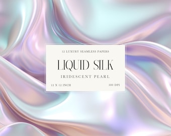 Holographic Silver Liquid Silk Seamless Digital Papers, Iridescent ...