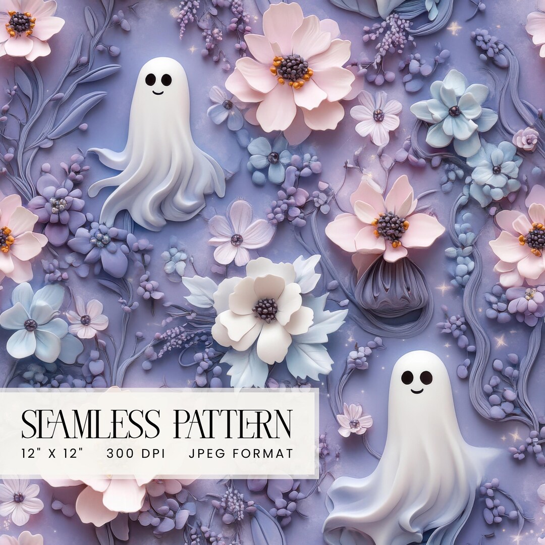 3D Pastel Ghosts Seamless Digital Paper, Spooky Halloween Seamless ...