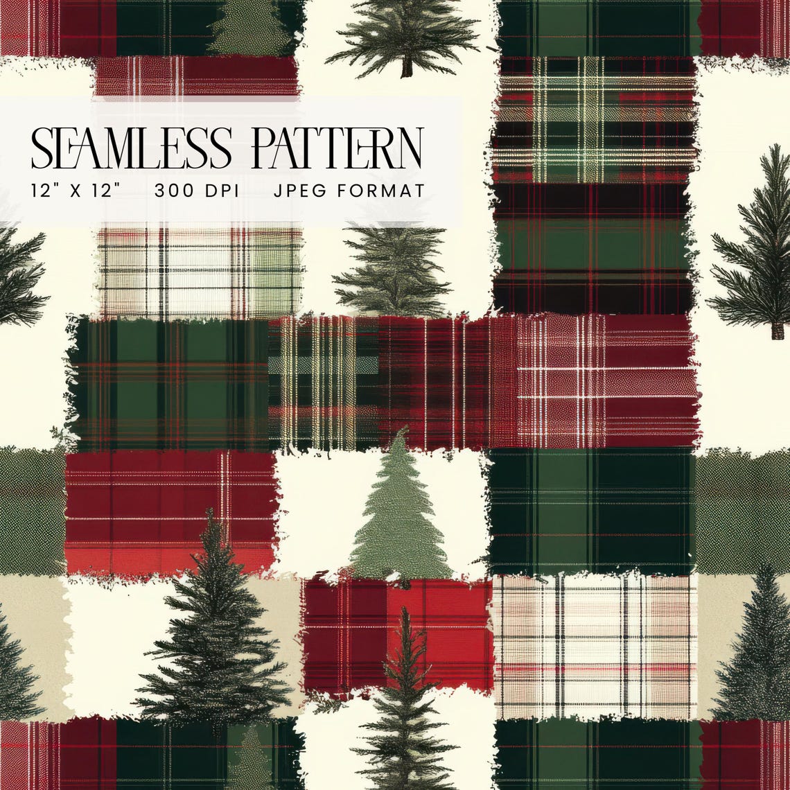 Christmas Plaid Patchwork Seamless Digital Paper, Xmas Tartan Seamless ...