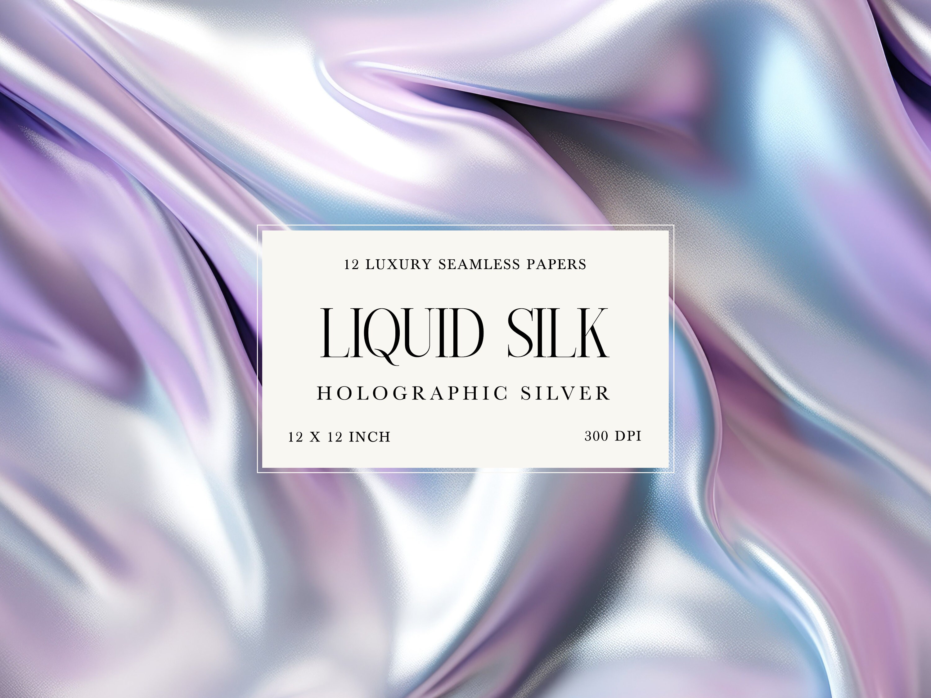 Holographic Silver Liquid Silk Seamless Digital Papers, Iridescent ...