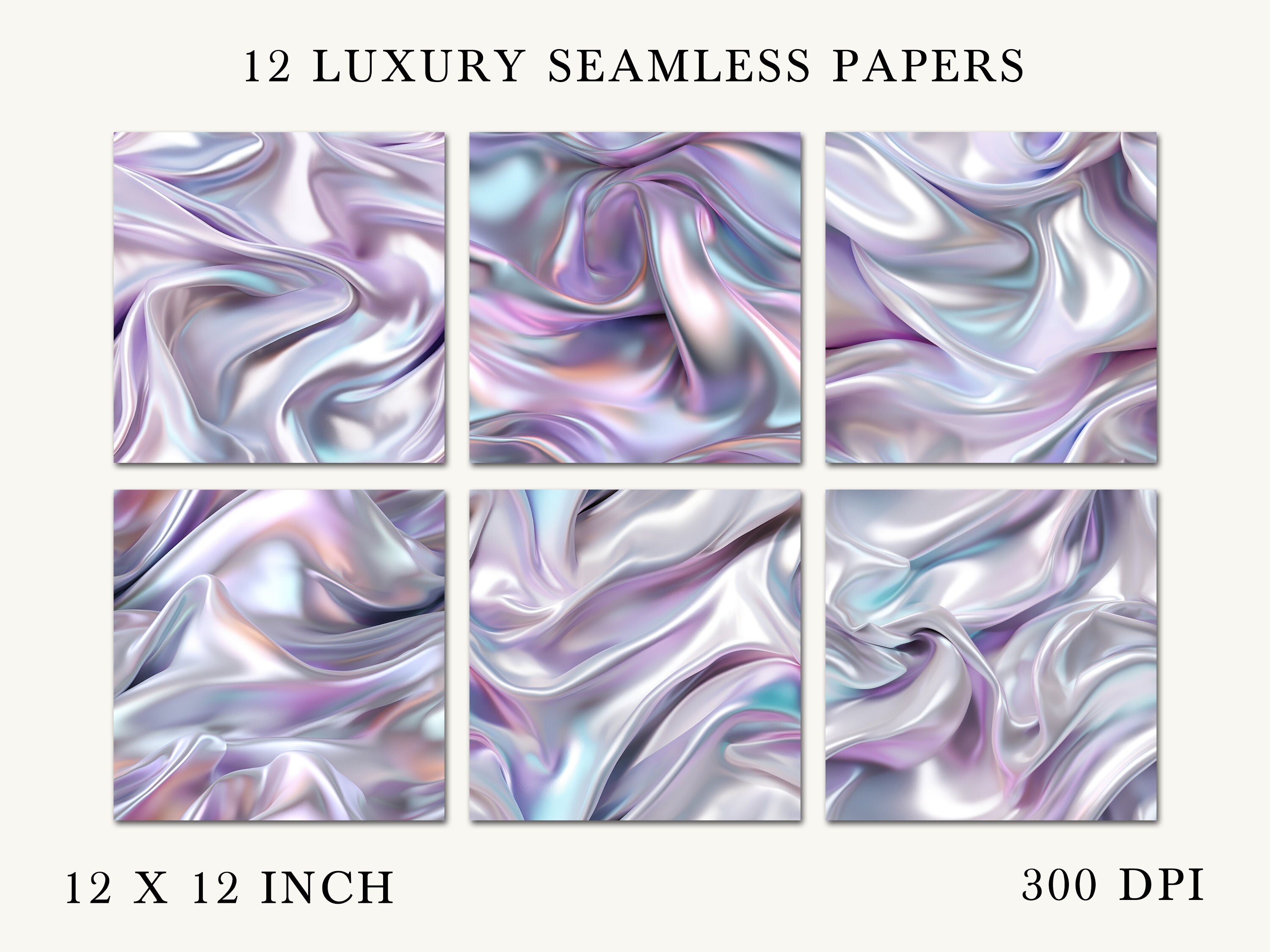Holographic Silver Liquid Silk Seamless Digital Papers, Iridescent ...