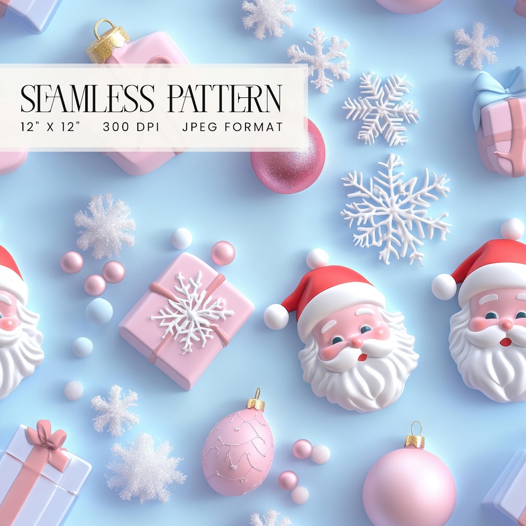 3D Pastel Christmas Seamless Digital Paper, Santa Seamless File, Pastel ...