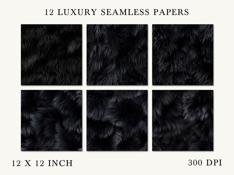 Black Animal Fur Fabric Seamless Digital Papers, Hair Textures, Soft ...
