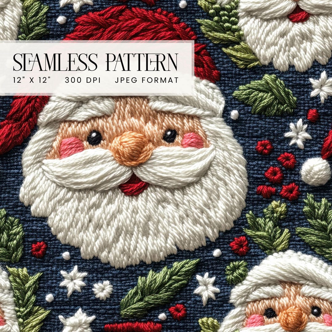 Cute Santa Claus Knit Seamless Digital Paper, Faux Knit Santa 3D ...