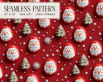 Vintage Retro Santa Seamless Digital Paper, Vintage Christmas Seamless ...