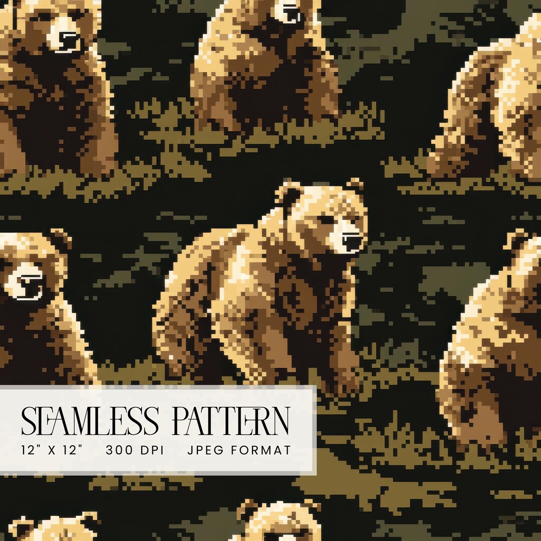 Pixel Brown Bears Seamless Digital Paper, Children's Bedroom Wallpaper ...