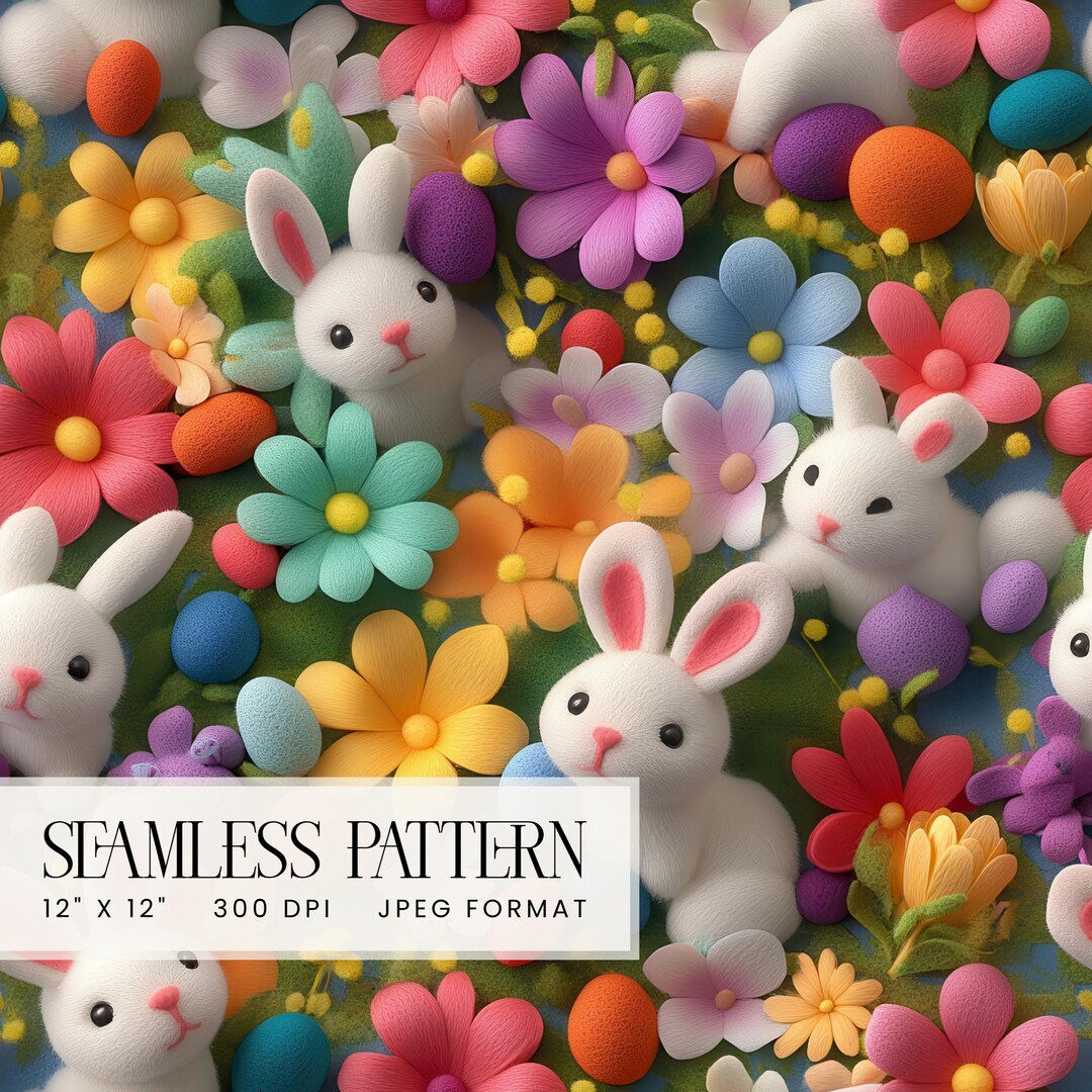 3D Easter Bunnies Seamless Digital Paper, Fabric Printing, Colorful ...
