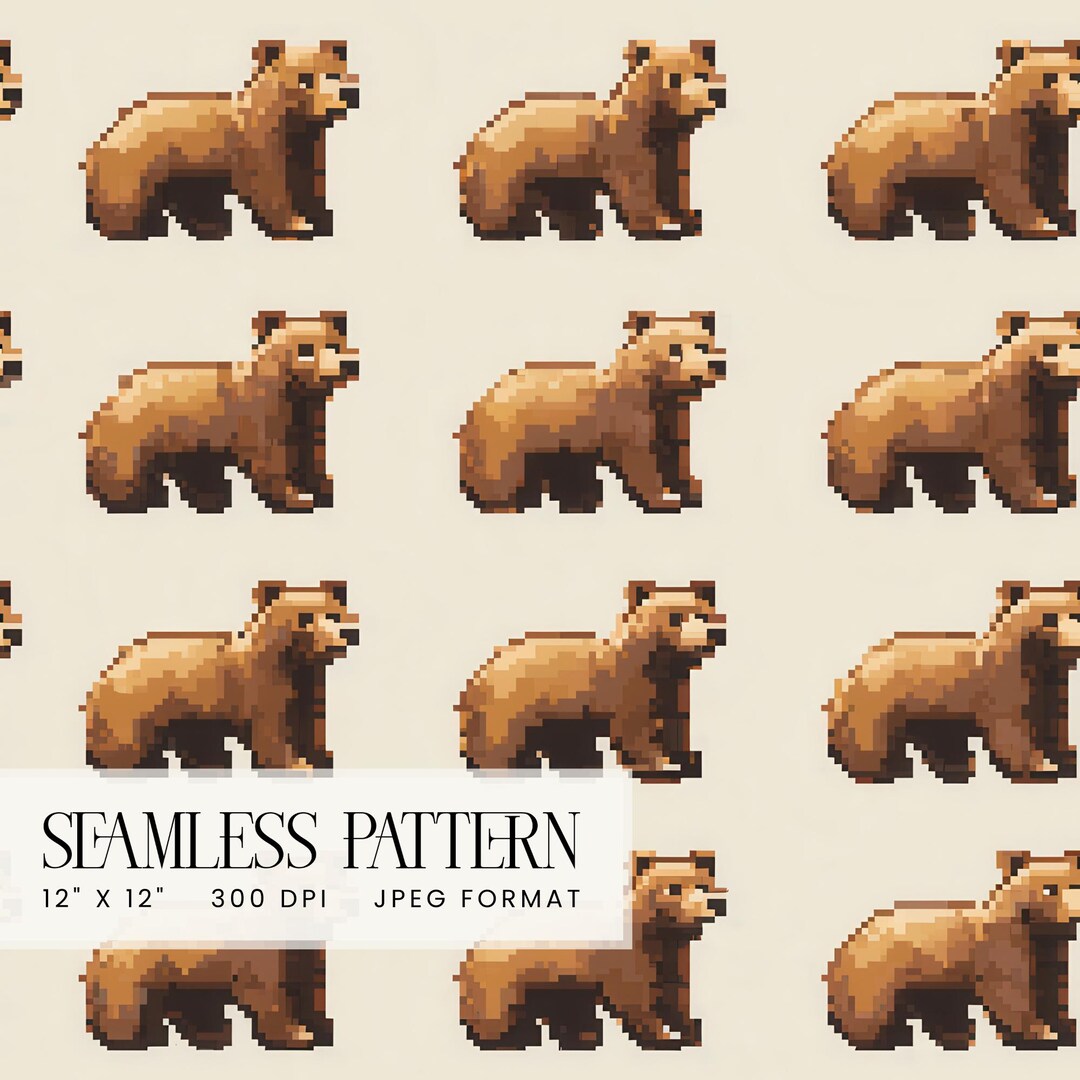 Pixel Art Brown Bears Seamless Digital Paper, Children's Bedroom ...