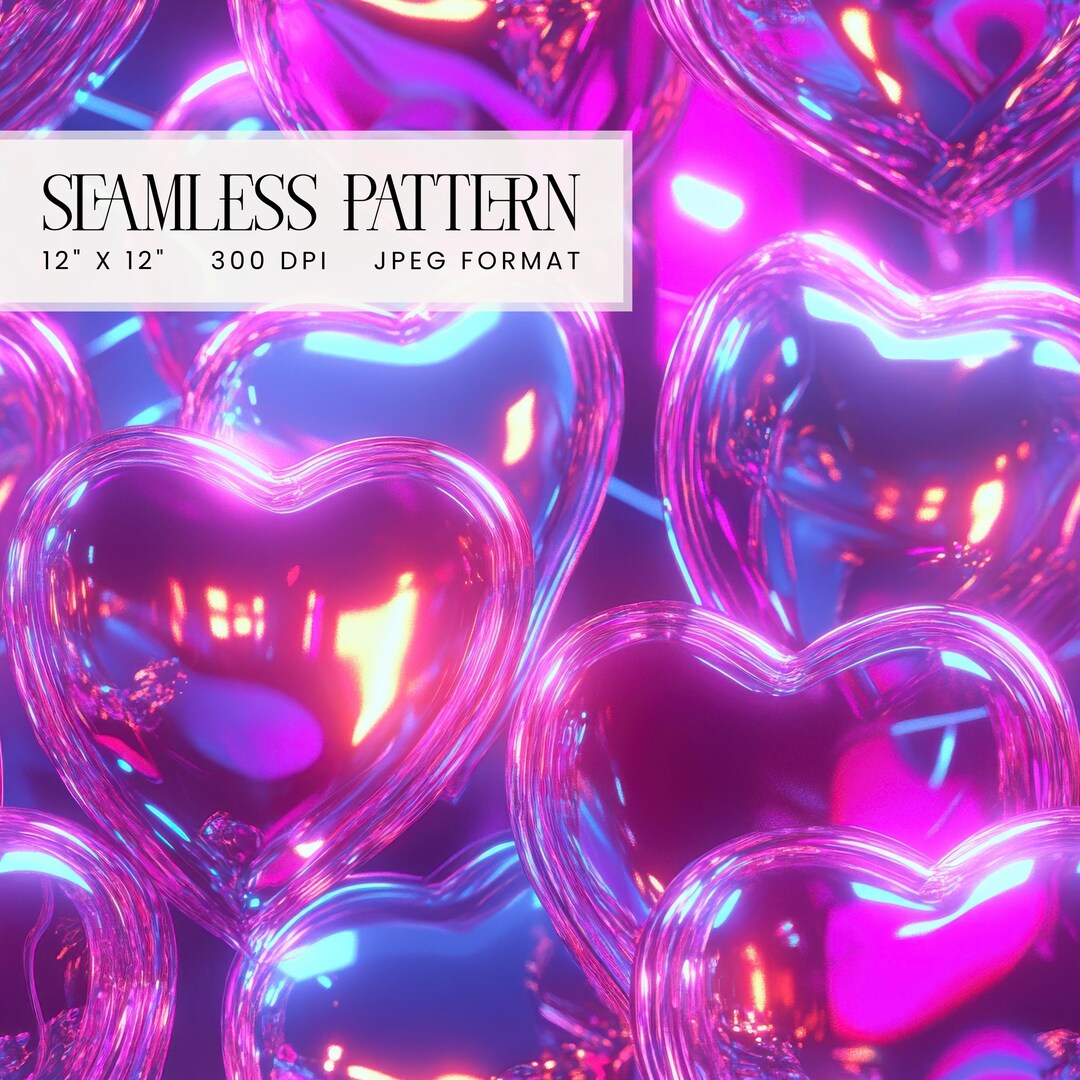 3D Futuristic Pink Hearts Seamless Digital Paper, Love Hearts Digital ...
