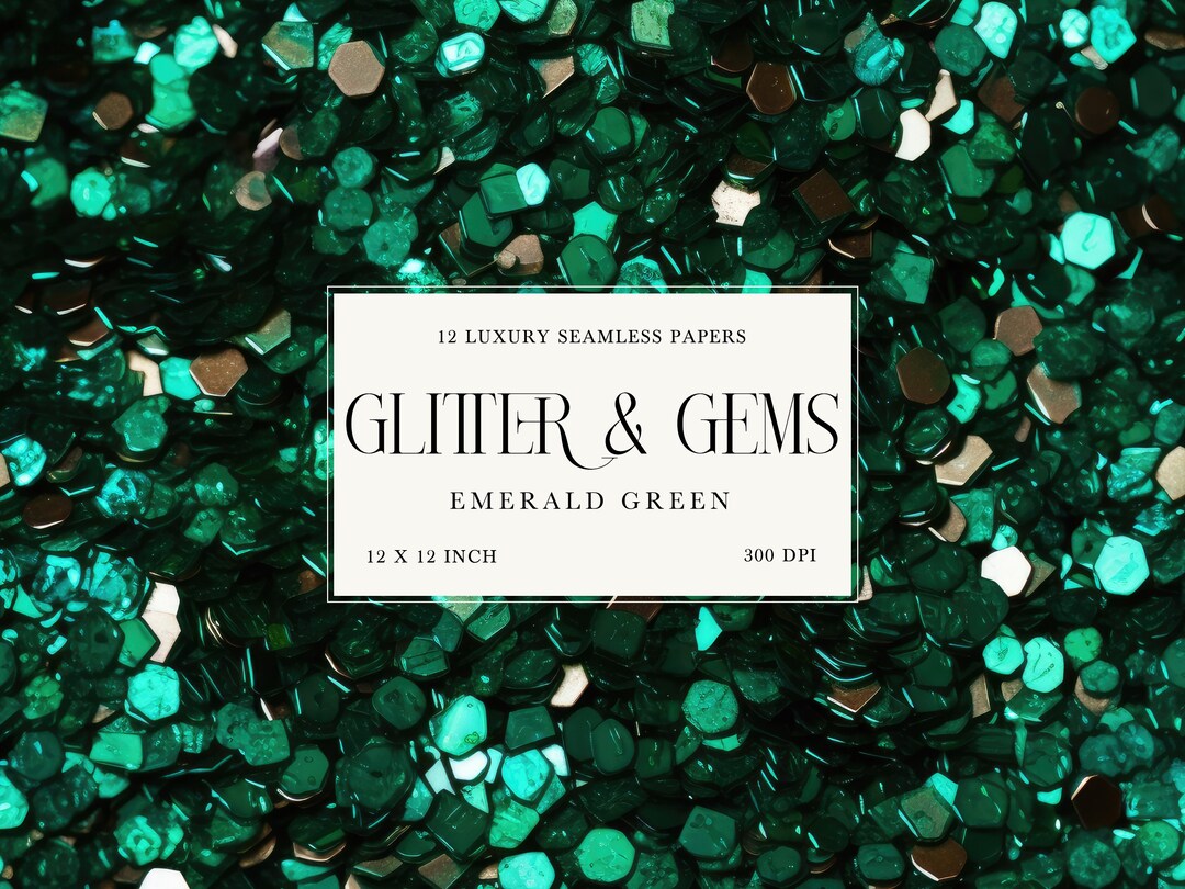 Emerald Green Glitter & Gems Seamless Digital Papers, Metallic Sparkle ...