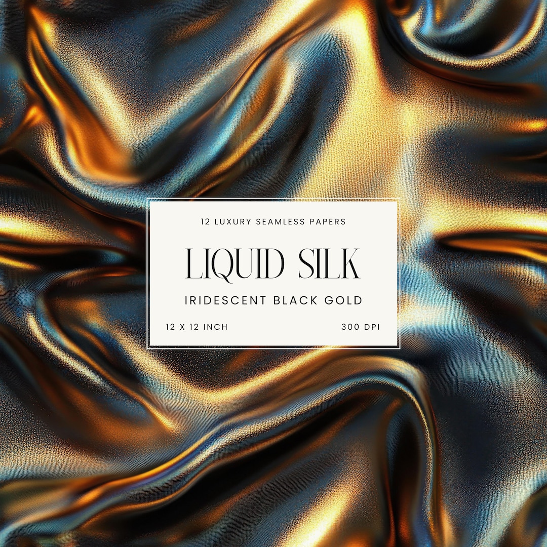 Iridescent Black Gold Liquid Silk Seamless Digital Papers, Holographic ...