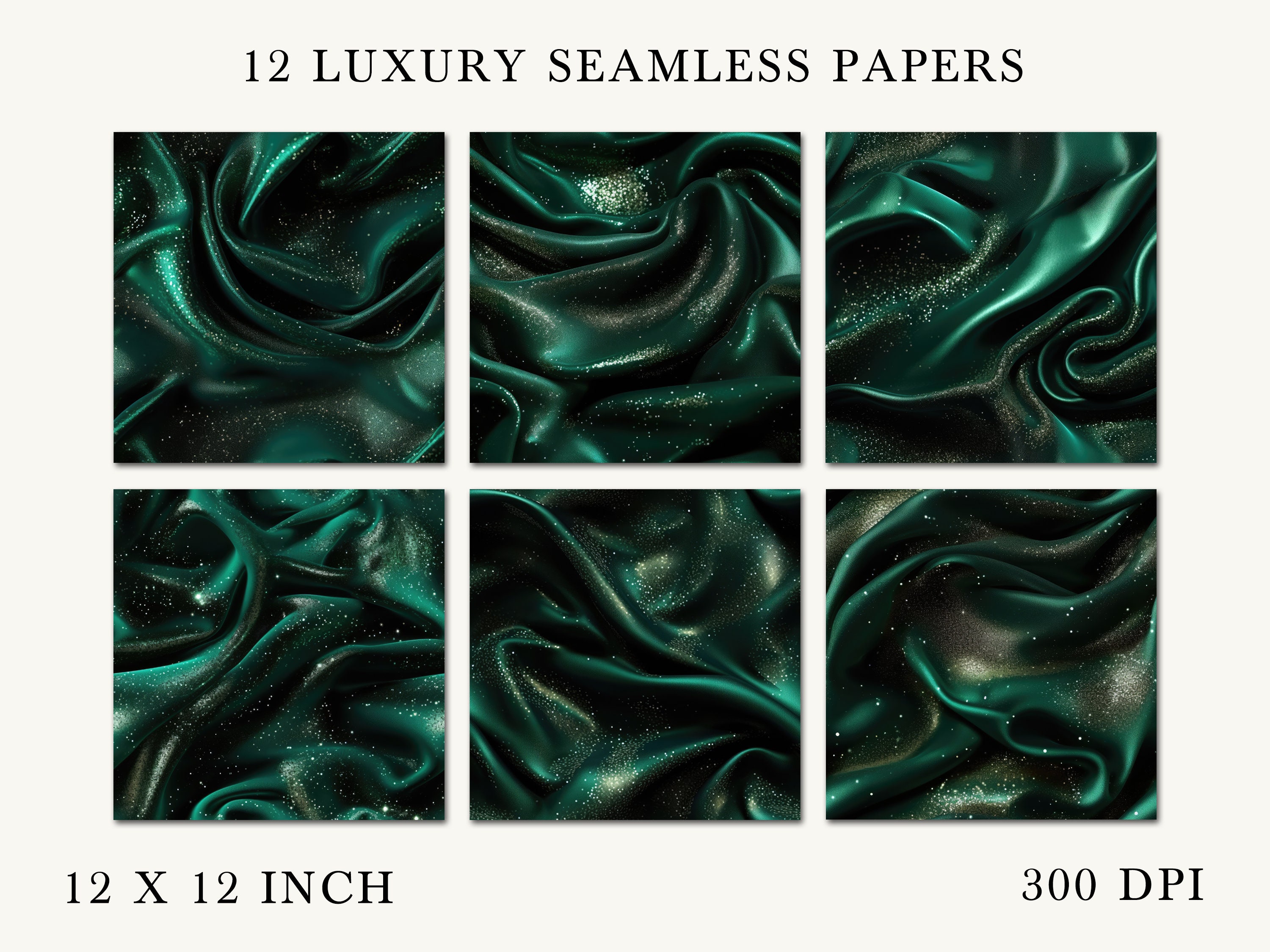 Emerald Green Glitter Fabric Seamless Digital Papers, Metallic Sparkle Textures, Satin Silk ...