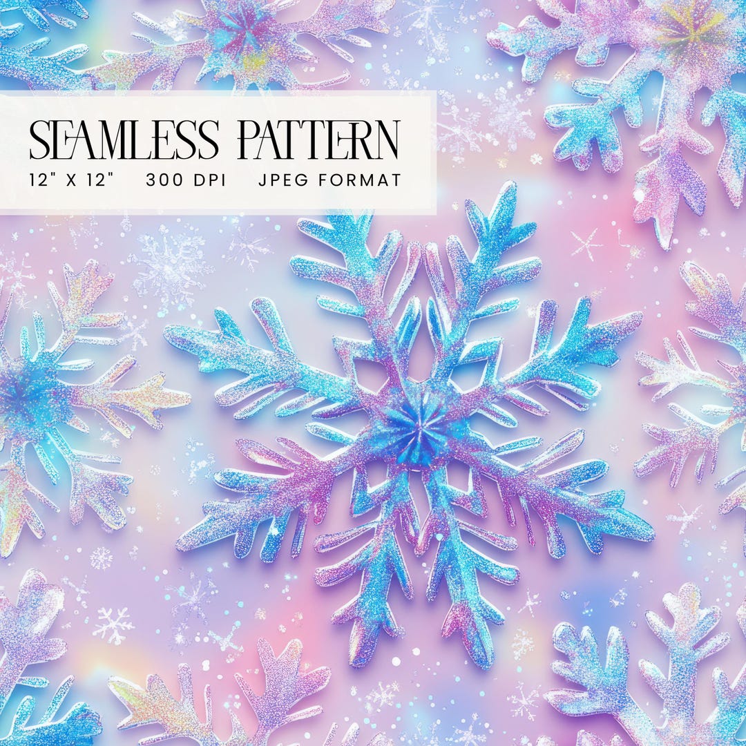 Christmas Iridescent Snowflakes Seamless Digital Paper, Fabric Printing ...