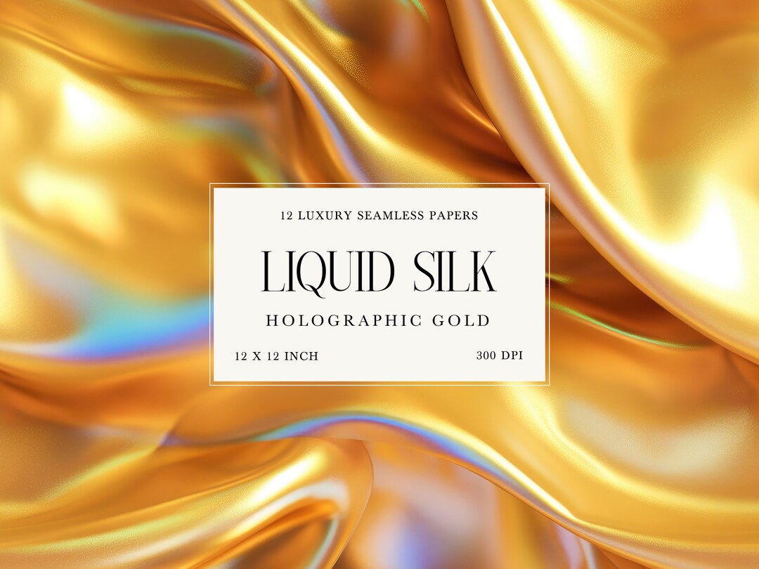 Holographic Gold Liquid Silk Seamless Digital Papers, Iridescent ...