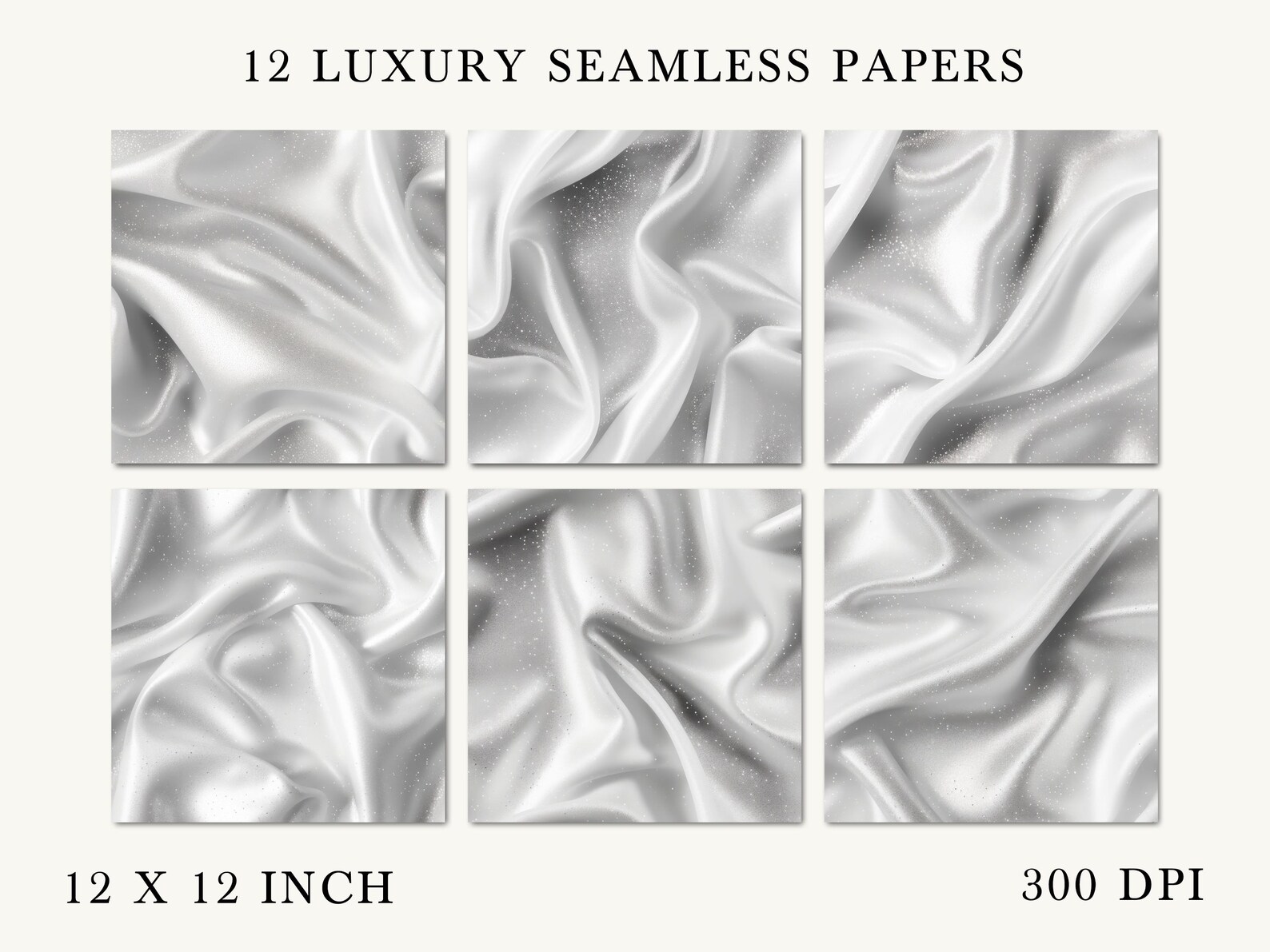 White Glitter Fabric Seamless Digital Papers, Metallic Sparkle Textures ...