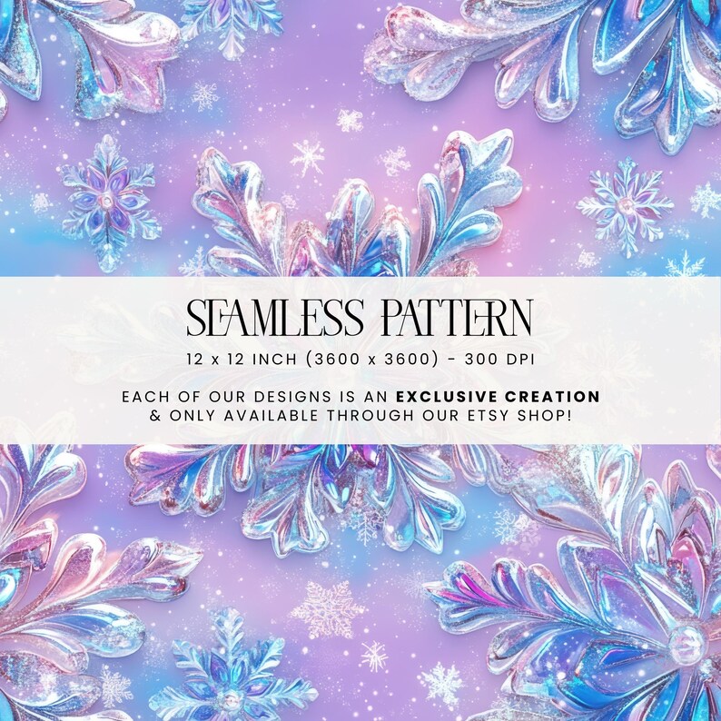 3D Iridescent Snowflakes Seamless Digital Paper, Fabric Printing ...