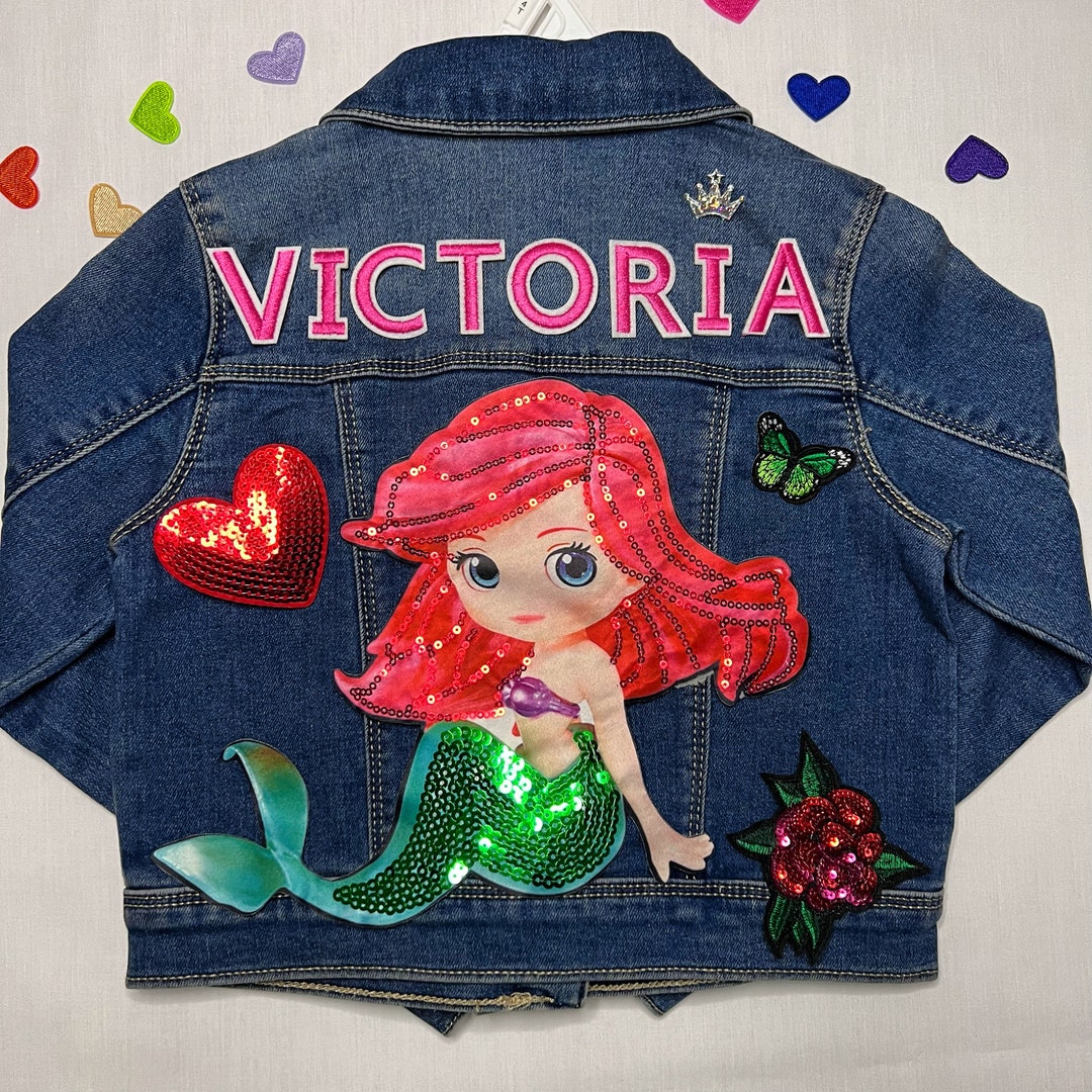 Mermaid Personalized Denim Jacket for Kids, Girls Denim Jacket, Custom ...