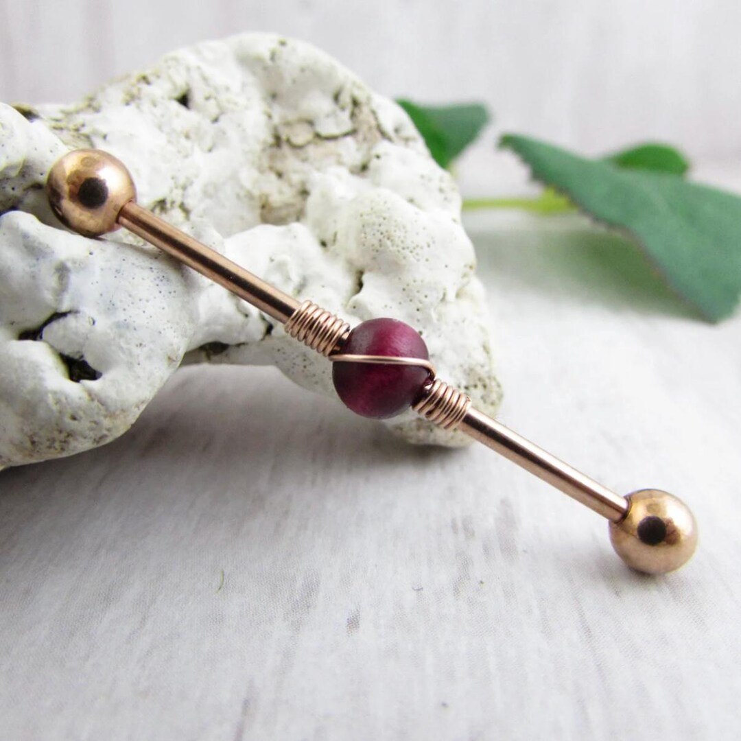 Surgical Steel Wood Bead Industrial Barbell, Industrial Piercing, Rose ...