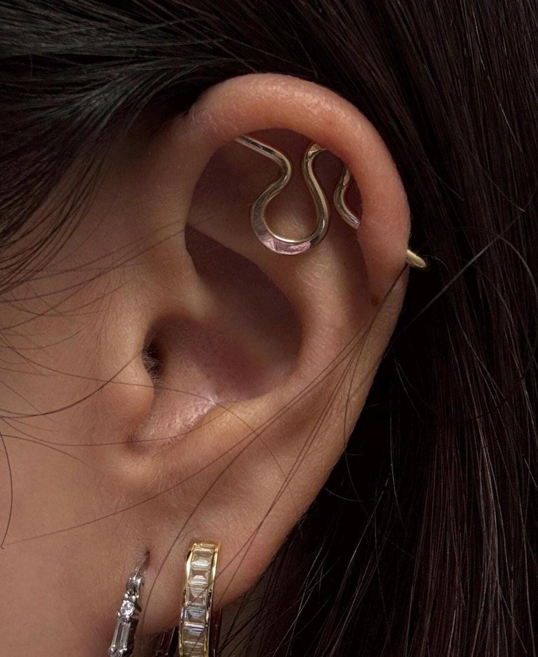 Smooth Abstract Industrial Ear Bar, Seamless Industrial Piercing ...