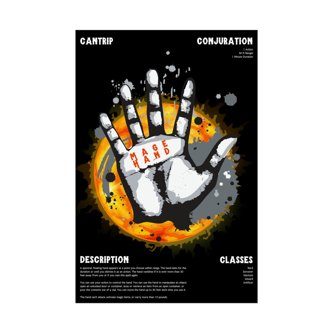 Mage Hand 24x36 Spell Poster DND Gifts Dungeons and Dragons D&D Dungeon ...