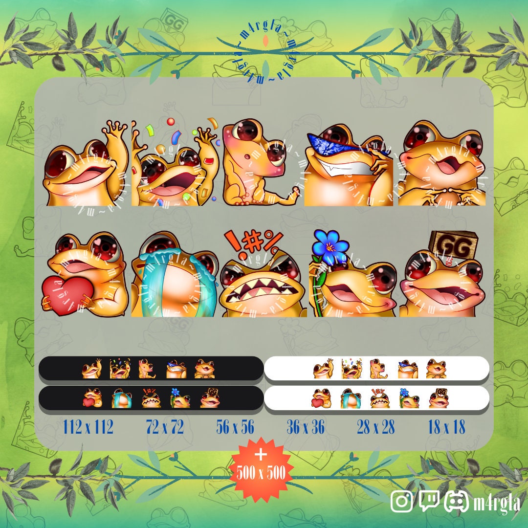 10 Blue Pink Frog Emotes Bagdes Bundle Pack Twitch, Discord, Youtube ...