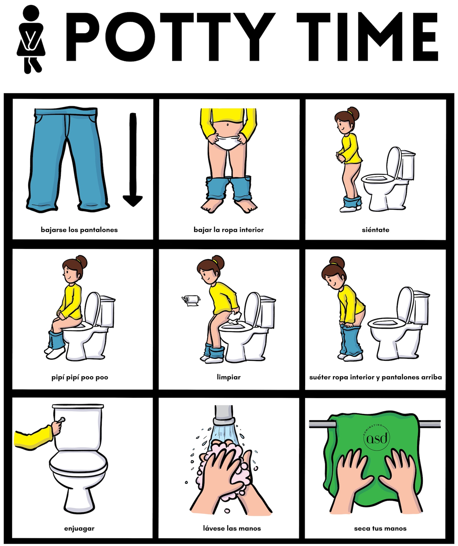 Girl-spanish-potty Chart/daycare-montessori-homeschool-speech Therapy ...