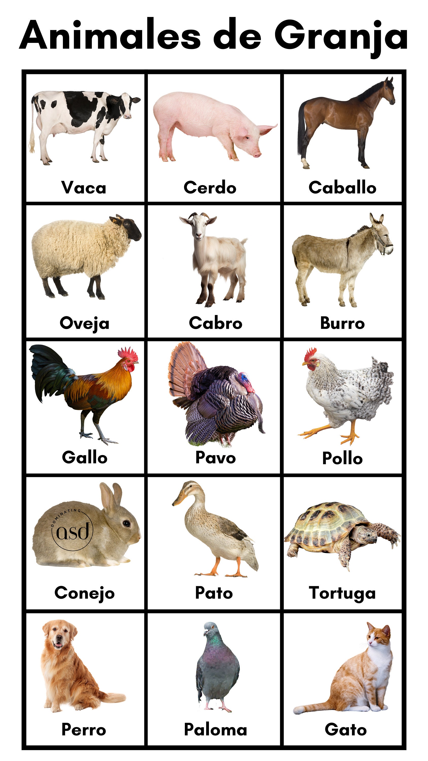 Farm Animals Poster-spanish-daycare-montessori-homeschool-speech ...