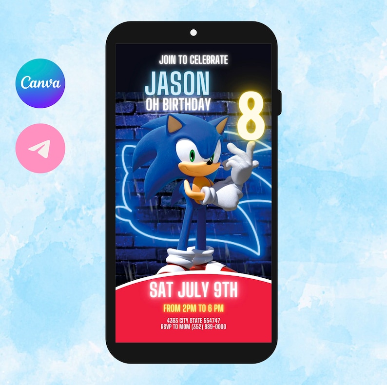 Sonic Birthday Invitation / Super Sonic Invitation / Sonic the Hedgehog ...
