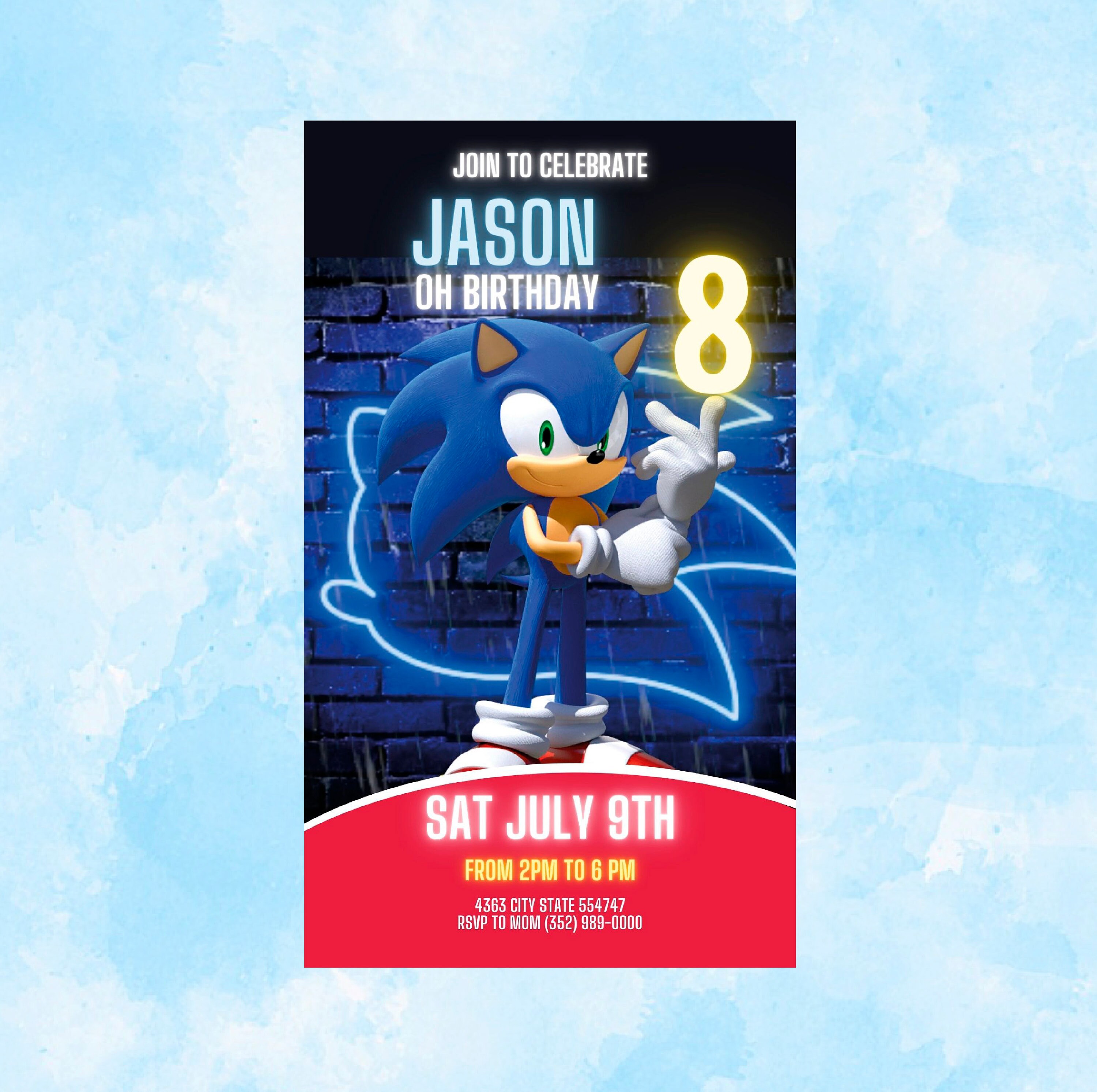 Sonic Birthday Invitation / Super Sonic Invitation / Sonic the Hedgehog ...