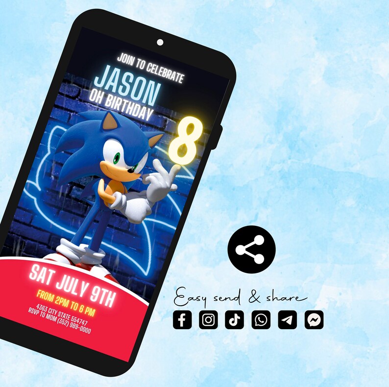 Sonic Birthday Invitation / Super Sonic Invitation / Sonic the Hedgehog ...