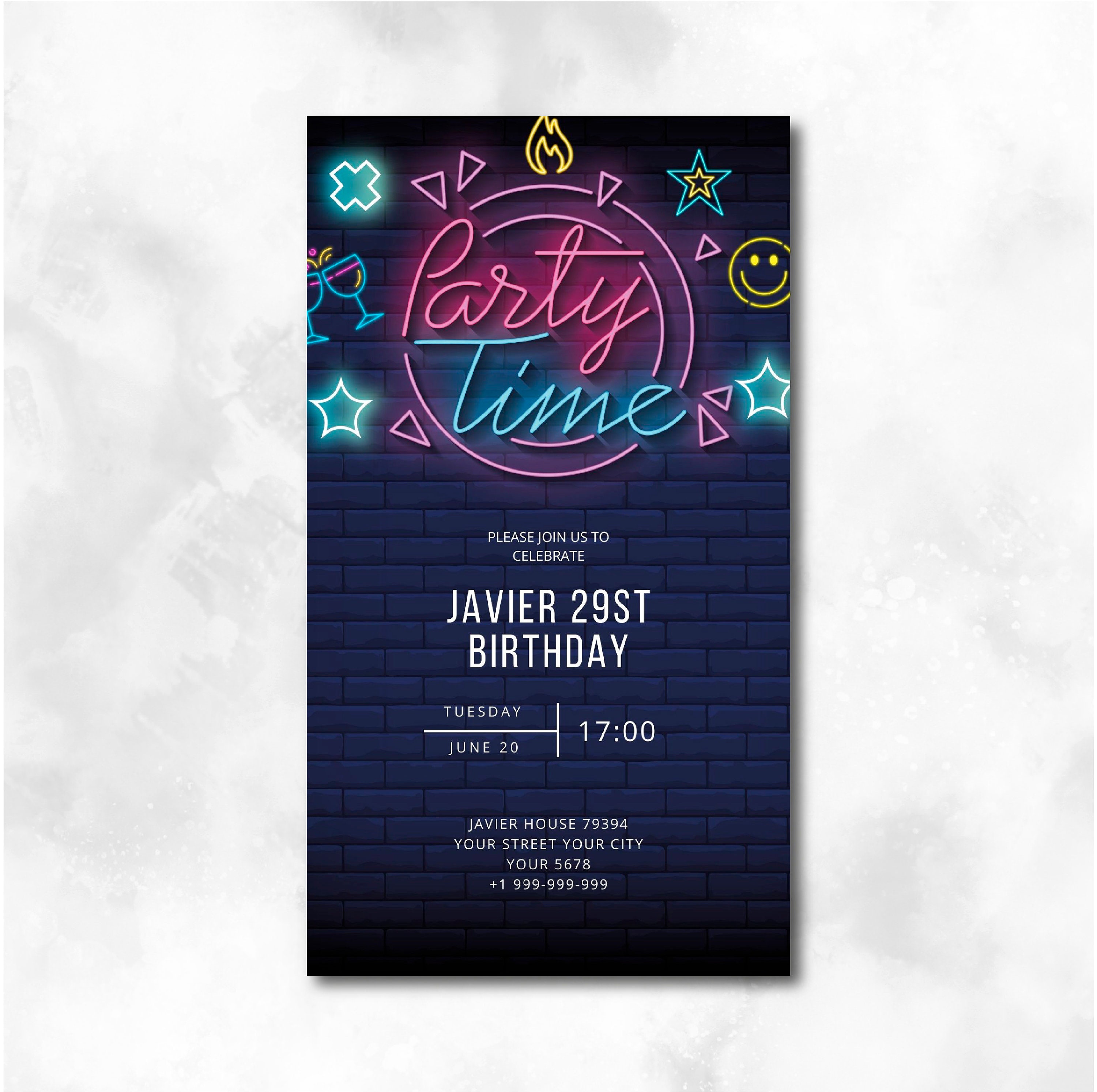 Digital Party E-invitation Template With Neon Colorful Light, Birthday ...