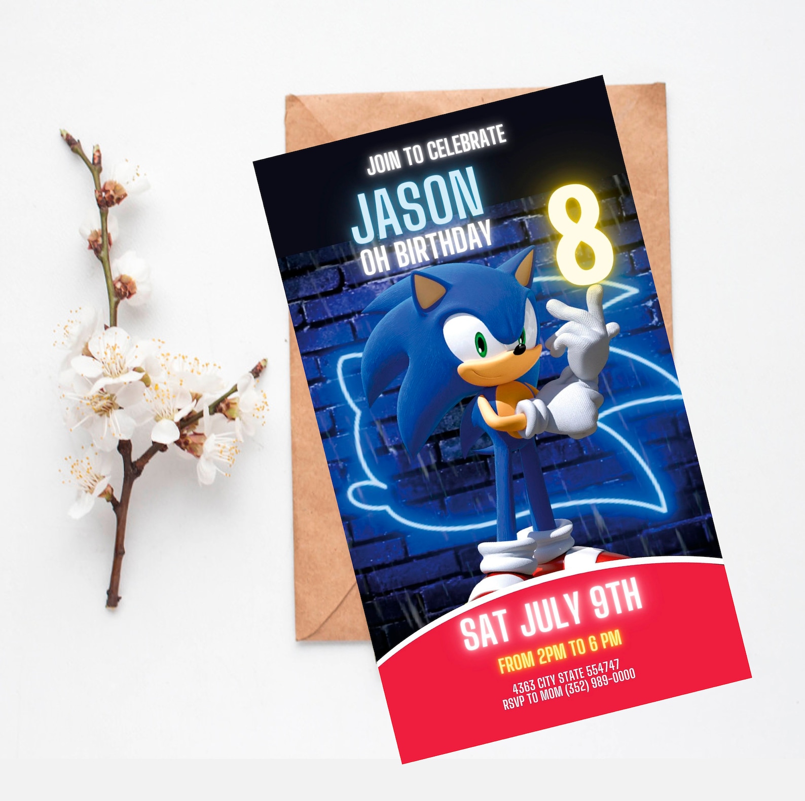 Sonic Birthday Invitation / Super Sonic Invitation / Sonic the Hedgehog ...
