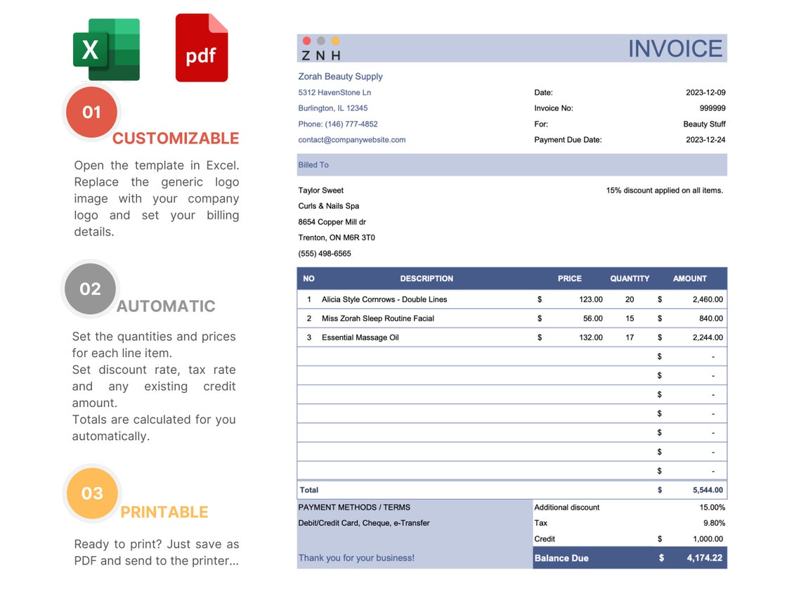 Excel & PDF Ready Invoice Template - French Versions Included - Etsy