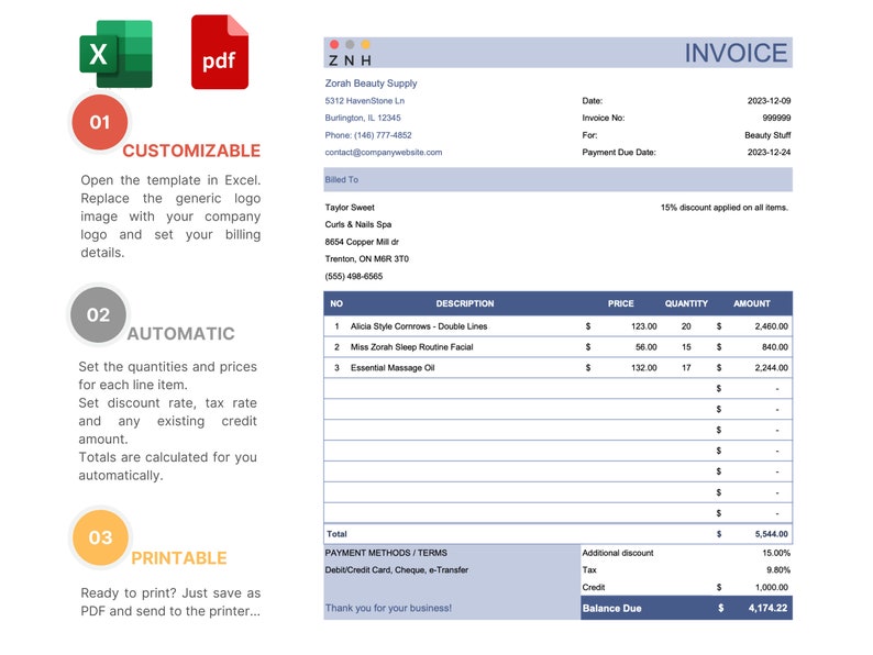 Excel & PDF Ready Invoice Template - French Versions Included - Etsy