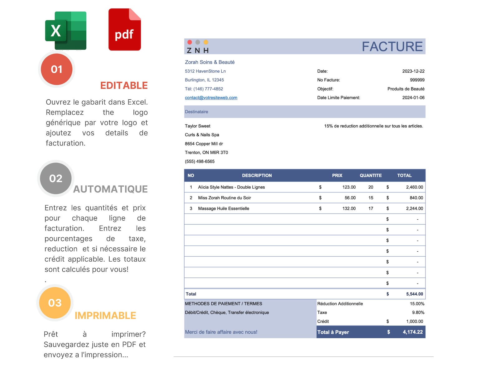 Excel & PDF Ready Invoice Template - French Versions Included - Etsy