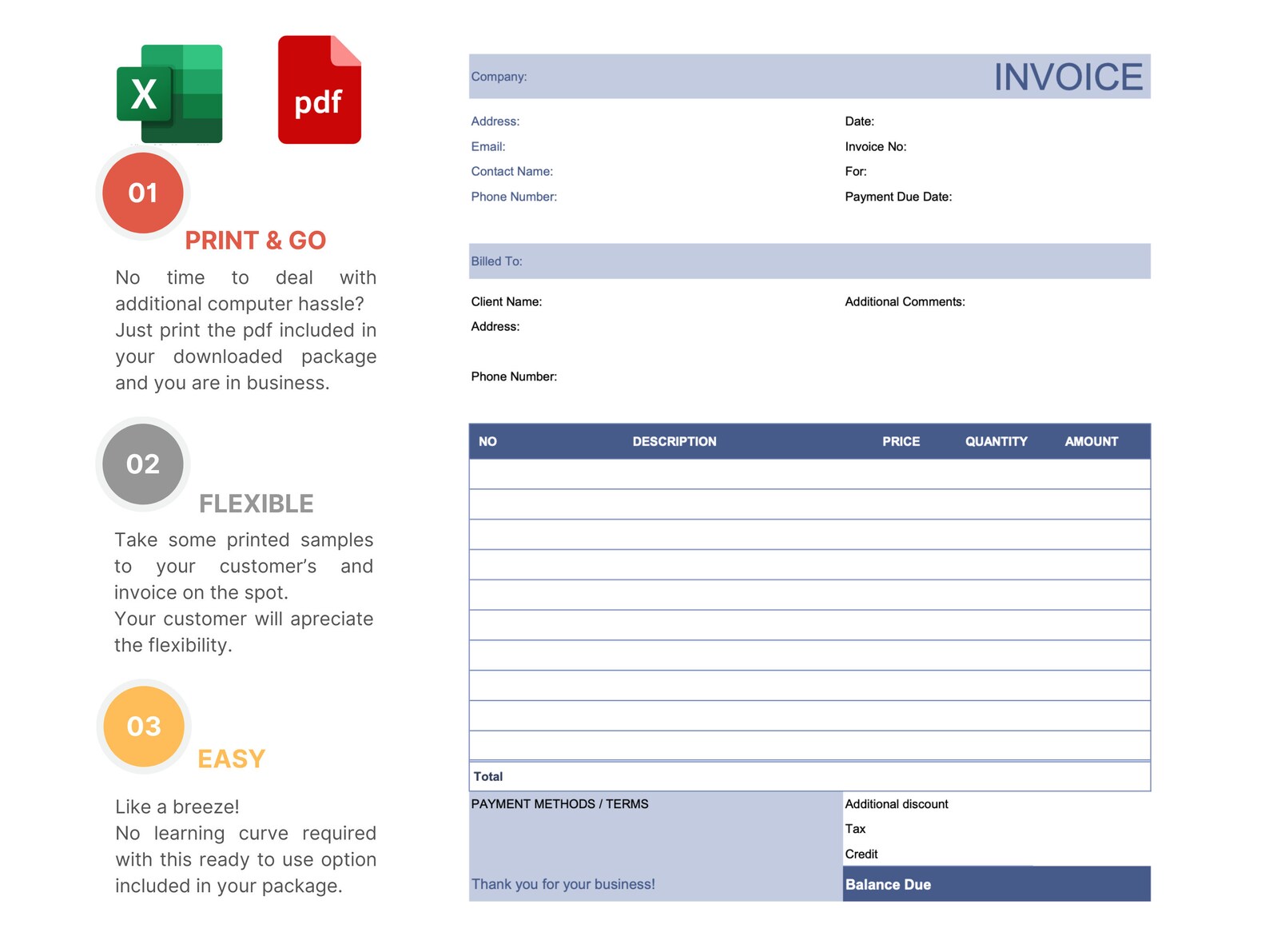 Excel & PDF Ready Invoice Template - French Versions Included - Etsy