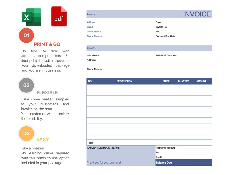 Excel & PDF Ready Invoice Template - French Versions Included - Etsy
