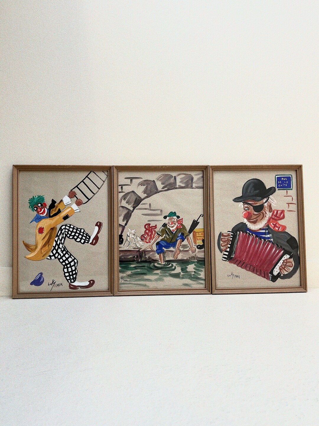 Vintage Street Art - Luky Paris Clowns | Original Watercolour Paintings ...