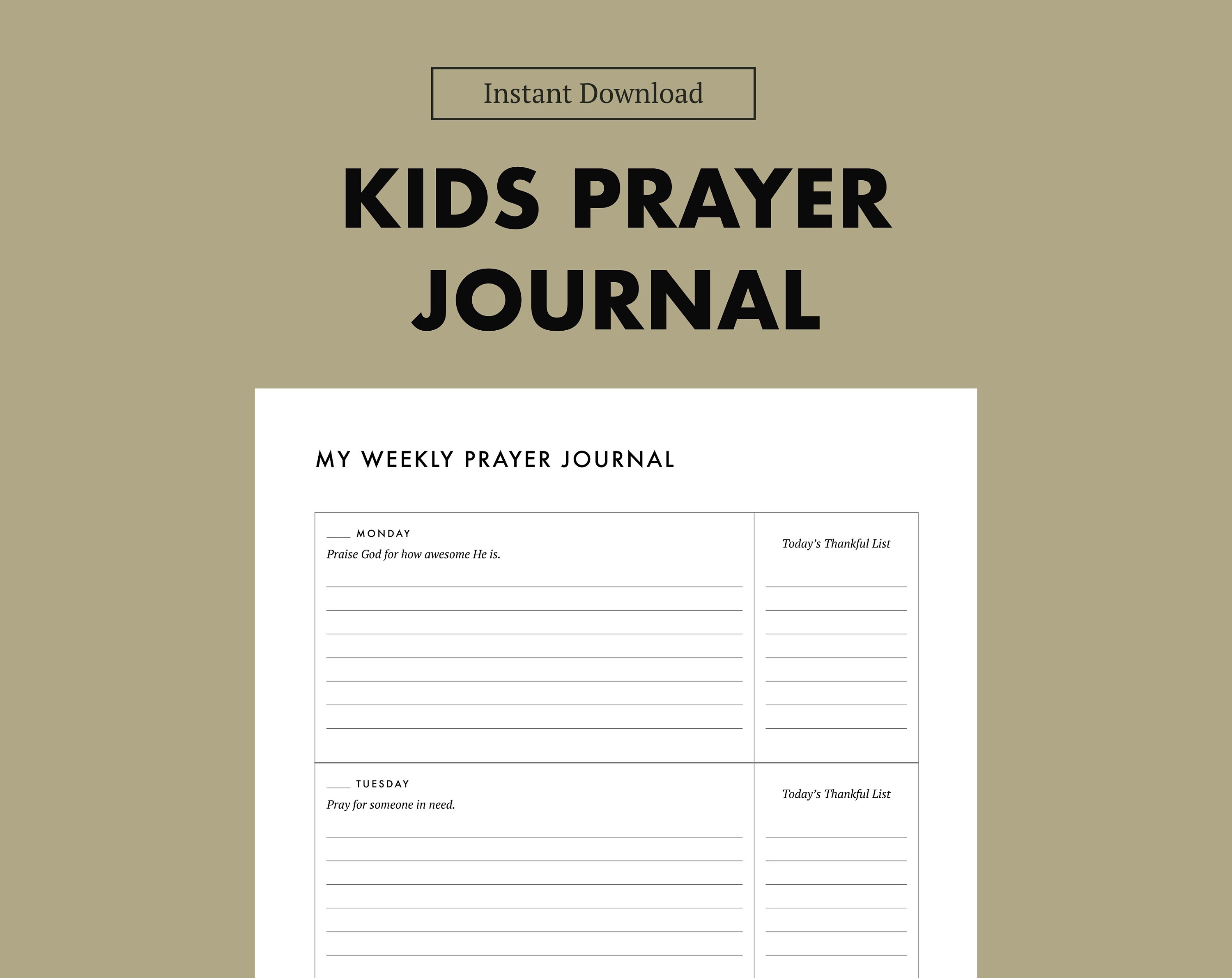 Kids Prayer Journal – A4, Letter, A5, Half Letter, Prayer Template ...