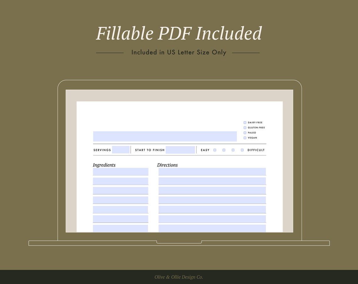 Printable Recipe Book Template – Letter, A4, A5, Half Letter Pages - Etsy