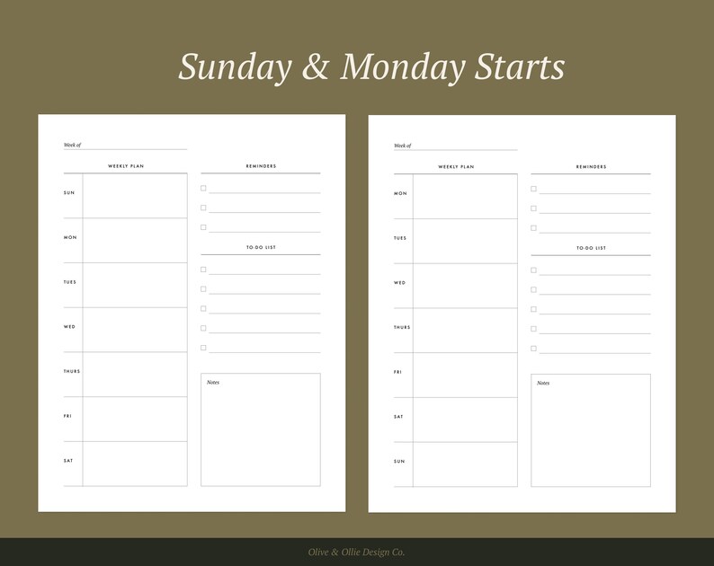 One-page Weekly Planner Printable Template - A4, A5, US Letter, Half ...