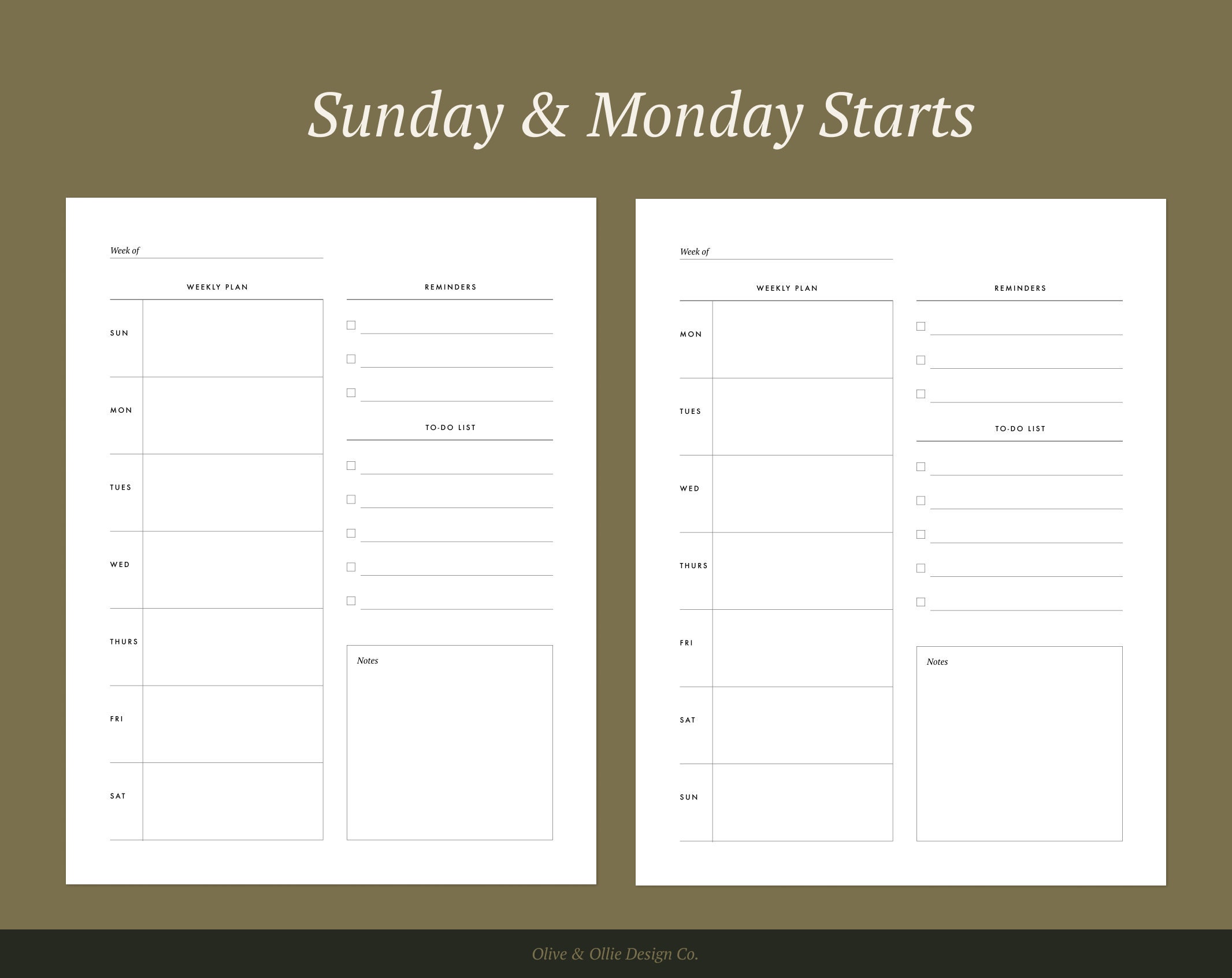 One-page Weekly Planner Printable Template - A4, A5, US Letter, Half ...